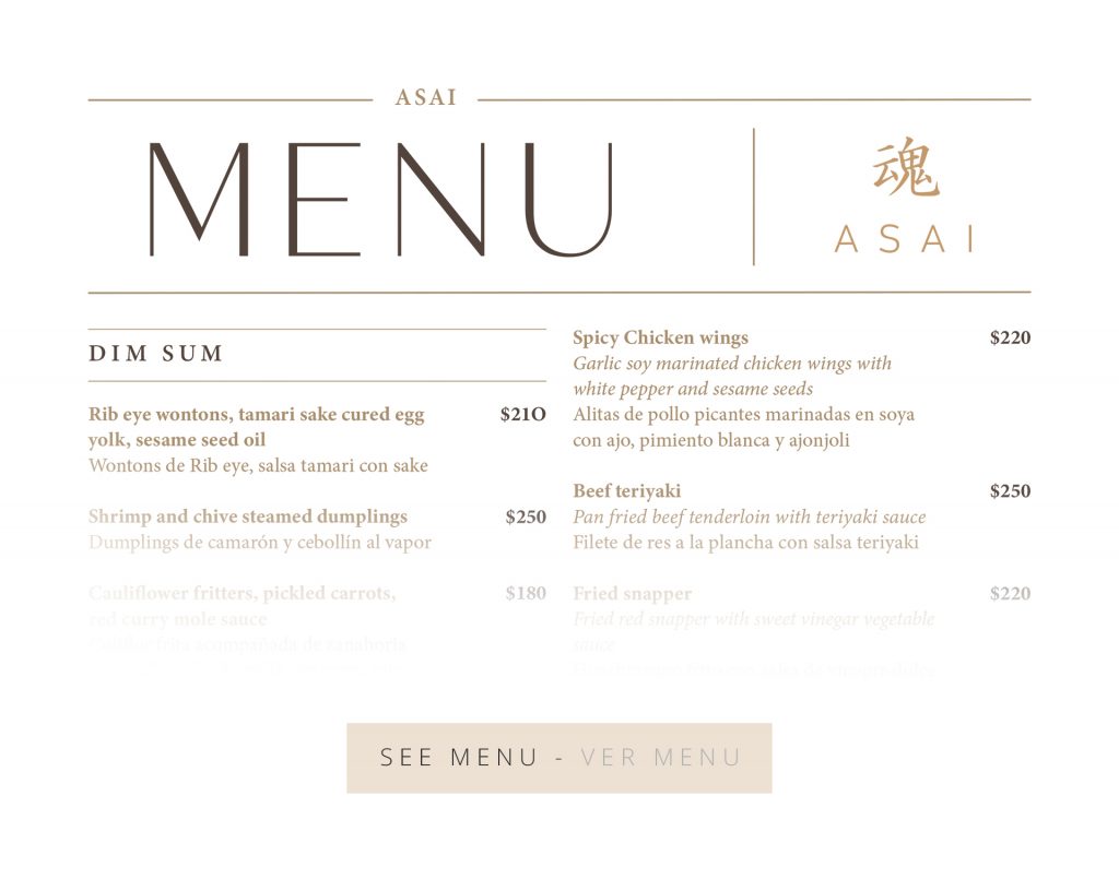 Concept Update & Menu | ASAI Japanese-Asian Cuisine · Punta Mita ...